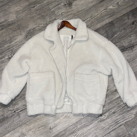 Missguided | Jackets & Coats | Missguided White Teddy Jacket Oversized ...